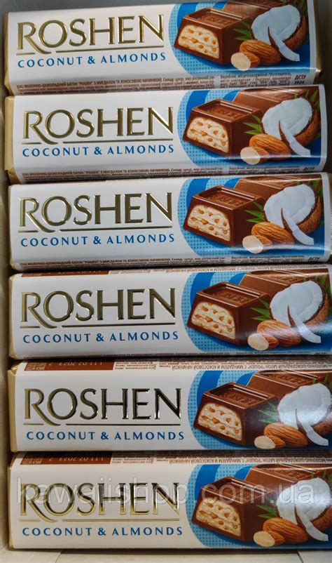 Roshen Батончик Рошен молочно-шоколадний з кокосом та мигдалем 38г (ID ...