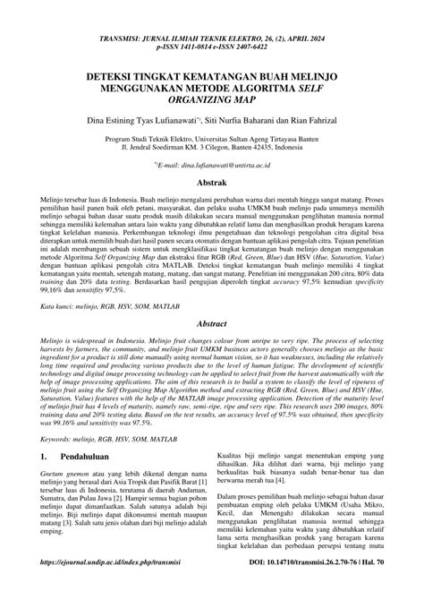 Pdf Deteksi Tingkat Kematangan Buah Melinjo Menggunakan Metode Algoritma Self Organizing Map
