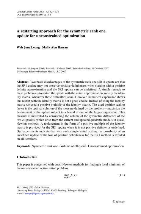 Pdf A Restarting Approach For The Symmetric Rank One Update For