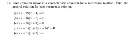 Solved 17 Each Equation Below Is A Characteristic Equation