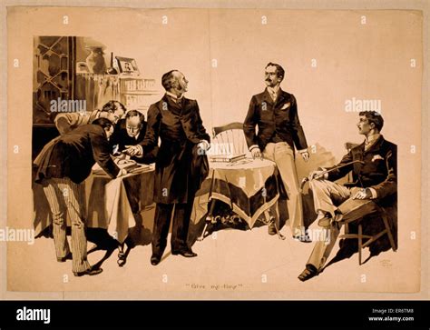 Men Examining Ledgers With Two Men To Side One Wearing Expr Stock