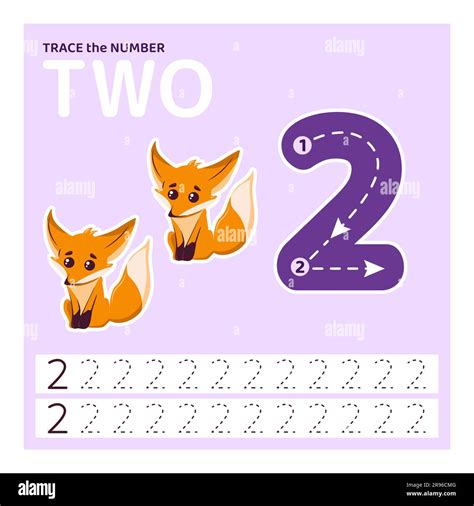 Trace Number Two Learning To Count And Write Stock Vector Image Art Alamy