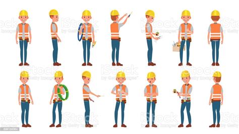 클래식 전기 벡터입니다 다른 찍으 셨습니다 작업 격리 남자 플랫 만화 캐릭터 그림 전기공에 대한 스톡 벡터 아트 및 기타 이미지 전기공 남자 공사장 인부 Istock