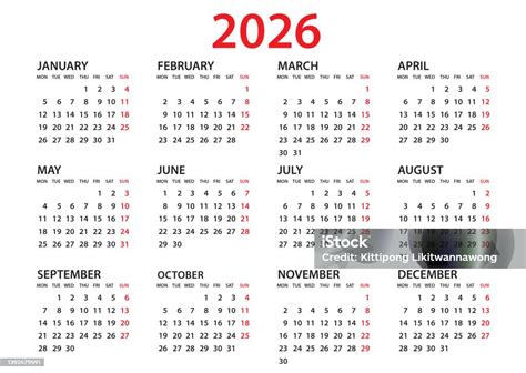 Ilustración De Plantilla Calendario 2026 Planificador 2026 Año