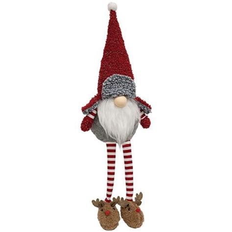 fuzzy red gnome with reindeer slippers primitive renditions