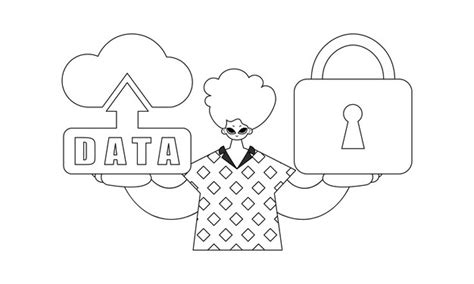 Hombre Agarrando El Emblema De Almacenamiento En La Nube Para El Estilo Vectorial Lineal De Iot