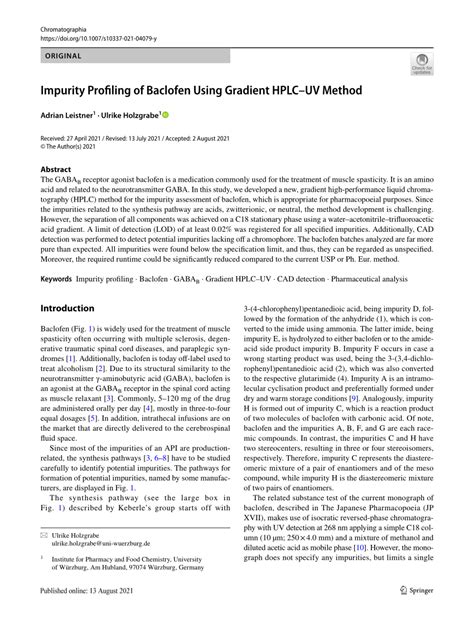 Pdf Impurity Profiling Of Baclofen Using Gradient Hplc Uv Method