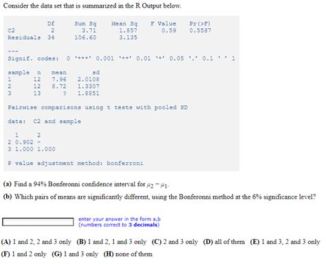 Solved Consider the data set that is summarized in the R | Chegg.com