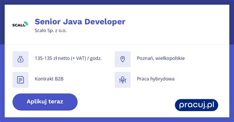 Oferta Pracy Senior Java Developer Scalo Sp Z Oo Poznań