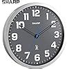 Amazon.com: Sharp Atomic Analog Wall Clock - 12" Grey Face, Silver Brushed Finish - Sets ...