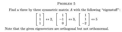 Solved Find A Three By Three Symmetric Matrix A With The