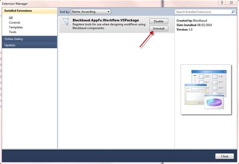 Uninstalling An Older Infinity Workflow Visual Studio Extension Vsix