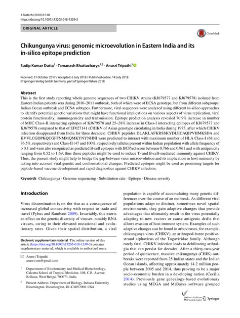Pdf Chikungunya Virus Genomic Microevolution In Eastern India And