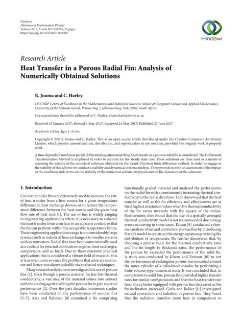Pdf Heat Transfer In A Porous Radial Fin Analysis Of Numerically