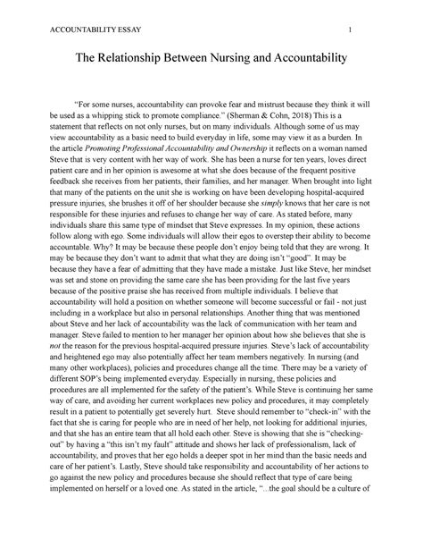 Basic Accountability Essay Accountability Essay 1 The Relationship