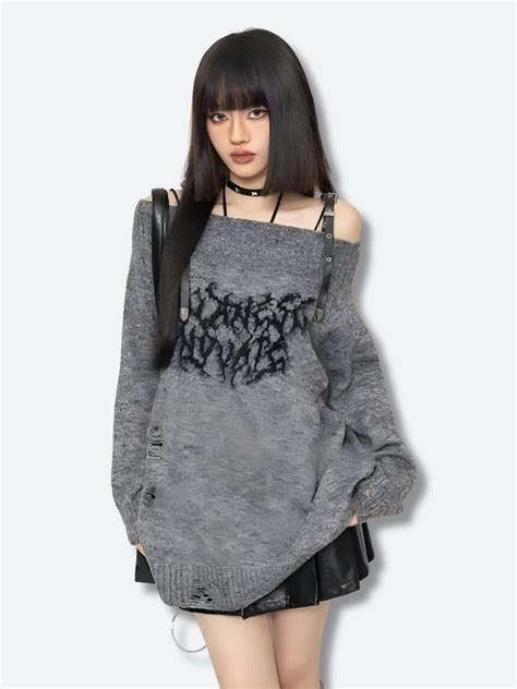 Y2k Goth Off Shoulder Sweater Y2k Vibe