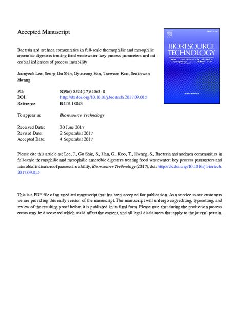 Pdf Bacteria And Archaea Communities In Full Scale Thermophilic And