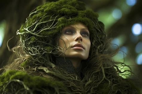 Premium AI Image A Woman With A Tree Covered Head