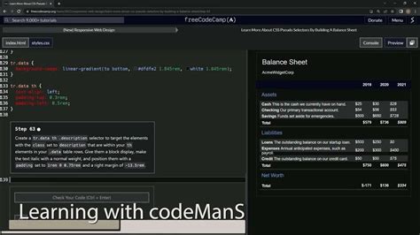 Learn Html And Css Freecodecamp Balance Sheet Step 63 Youtube