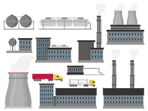 Premium Vector Modern Industrial Flat Buildings Set Vector Illustration
