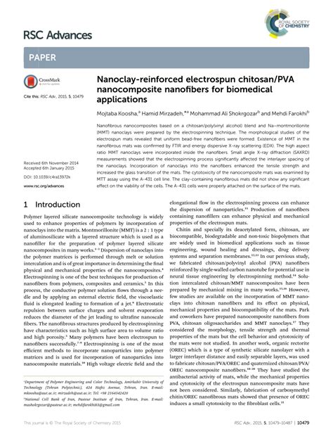 Pdf Nanoclay Reinforced Electrospun Chitosanpva Nanocomposite Nanofibers For Biomedical