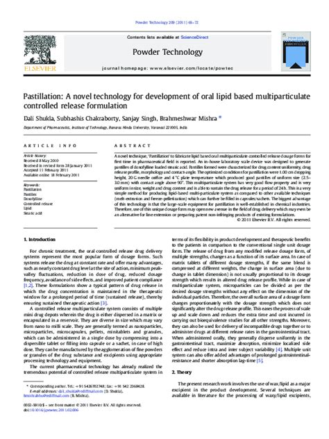 Pdf Pastillation A Novel Technology For Development Of Oral Lipid Based Multiparticulate