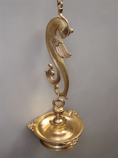 Brass Parrot Design Three Wicks Hanging Lamp Exotic India Art