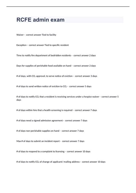 RCFE Admin Exam QUESTIONS WITH VERIFIFIED SOLUTION Rcfe Stuvia US