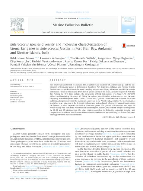 Pdf Diversity Of Enterococcus In Port Blair Bay