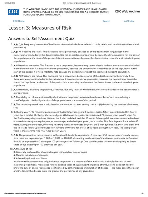 Cdc Principles Of Epidemiology Lesson 3 Quiz Answers Pdf