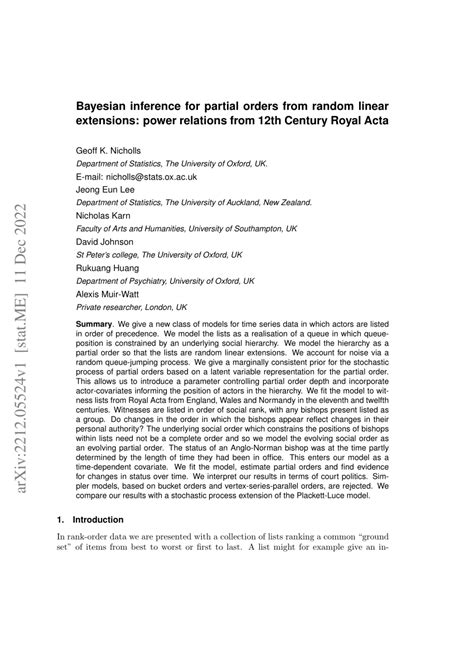 Pdf Bayesian Inference For Partial Orders From Random Linear