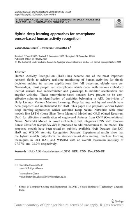 Hybrid Deep Learning Approaches For Smartphone Sensor Based Human Activity Recognition Request Pdf