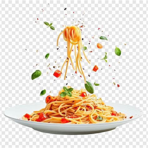 Premium Psd Floated Delicious Spaghetti With Sources Falling Into A Plate Isolate On