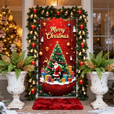 Koranda 35×71 Inch Christmas Door Cover Festive Santachristmas Tree