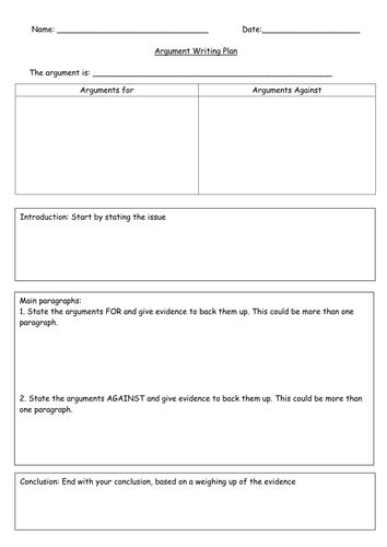 Balanced Argument Planning Sheet Teaching Resources