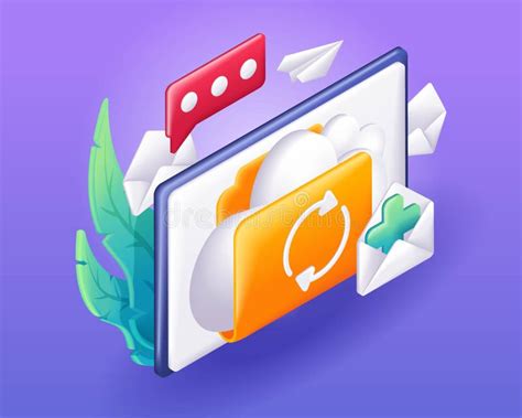 Trending 3d Isometric Cartoon Illustration Cloud Storage Icon Yellow Folder With Data On The