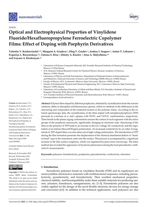 Pdf Optical And Electrophysical Properties Of Vinylidene Fluoride