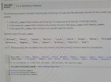 Solved Challenge Activity 332 Set Theory Methods The