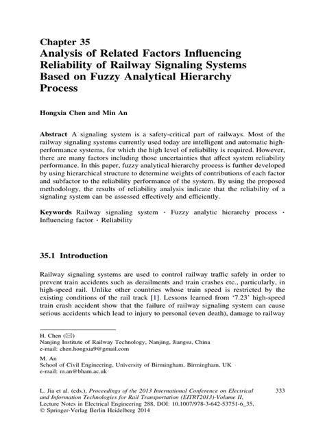 Analysis Of Related Factors In Uencing Reliability Of Railway Signaling Systems Based On Fuzzy