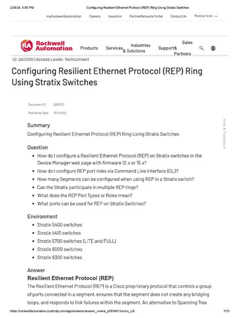 Configuring Resilient Ethernet Protocol Rep Ring Using Stratix Configuring Resilient Ethernet Protocol Rep Ring Using Stratix