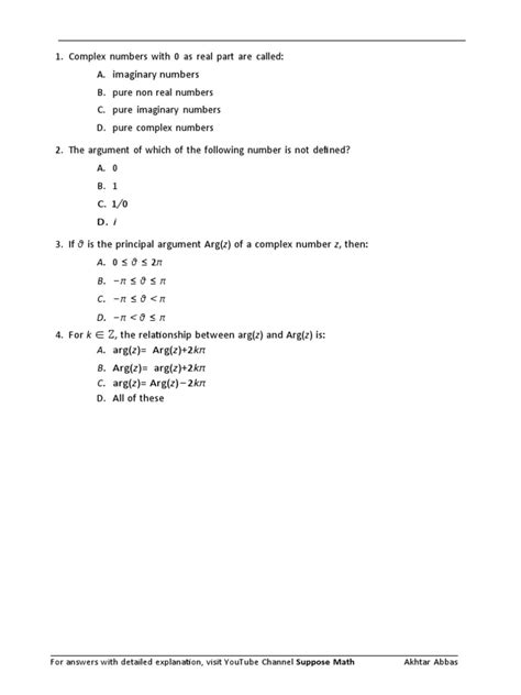 Mcqs Of Math 1 Pdf Complex Number Functions And Mappings