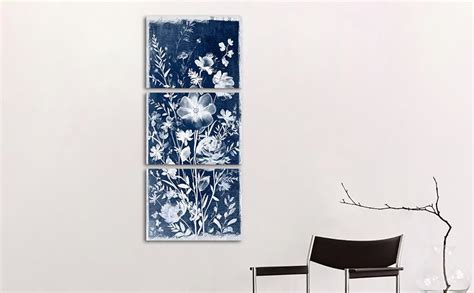 Ihappywall 3 Pieces Navy White Flower Canvas Wall Art