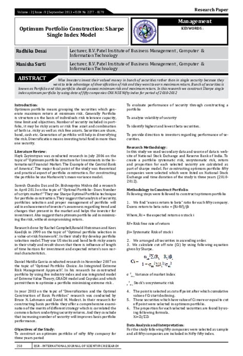 Pdf Optimum Portfolio Construction Sharpe Single Index Model Dr Manisha Surti