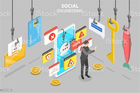 3d 아이소메트릭 플랫 벡터 사회 공학의 개념적 일러스트 레이 션 공학에 대한 스톡 벡터 아트 및 기타 이미지 공학 폭력 피싱 Istock