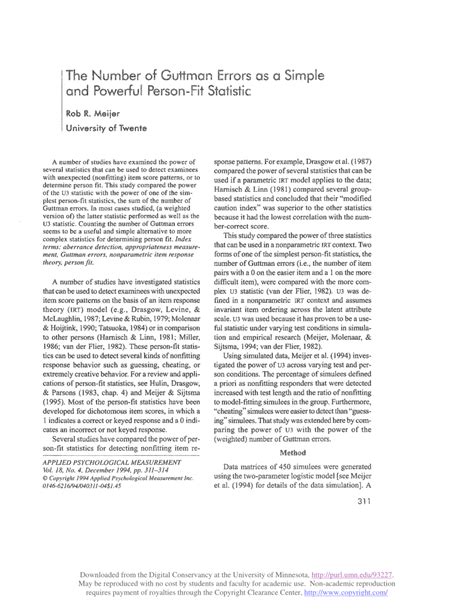 pdf the number of guttman errors as a simple and powerful person fit