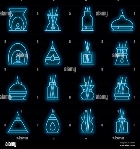Diffuser Icons Set Outline Set Of Diffuser Vector Icons Neon Color On Black Stock Vector Image