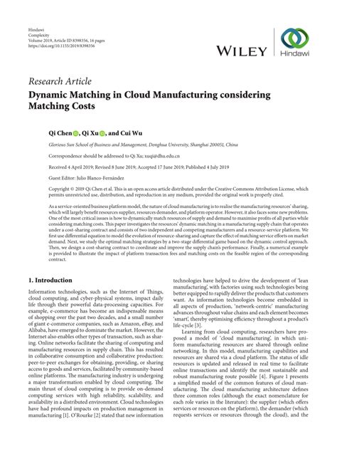 pdf dynamic matching in cloud manufacturing considering matching costs