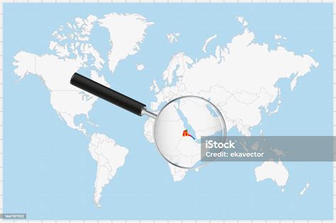 Magnifying Glass Showing A Map Of Eritrea On A World Map Stock Illustration Download Image Now