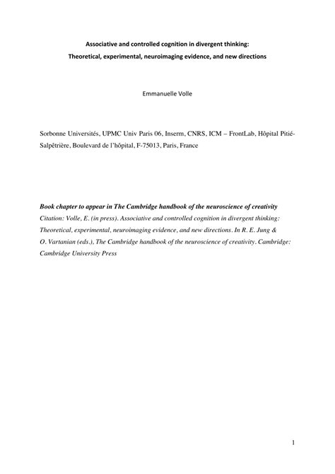 Pdf Associative And Controlled Cognition In Divergent Thinking Theoretical Experimental