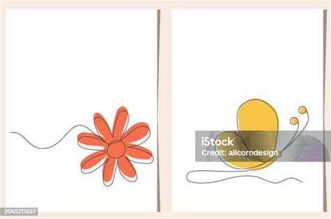 꽃과 나비가 있는 라인 아트 프레임 커버 컬렉션 미니멀리즘 현대 라인 아트 인쇄 아름다움 및 패션을 위한 추상적인 모양의 배경이 있는 꽃 벡터 일러스트 레이 션입니다